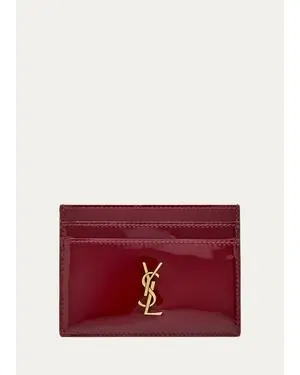 Saint Laurent Cassandre Logo Quilted Leather Card Case Grenade