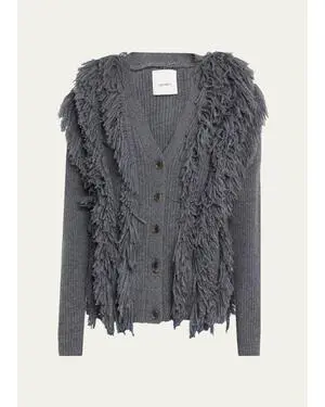 LISA YANG Soreia Cashmere Fringe V-neck Cardigan