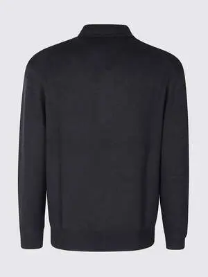 PAOLO PECORA Long-sleeved Wool Knit Polo Shirt With Three-button Placket - Navy