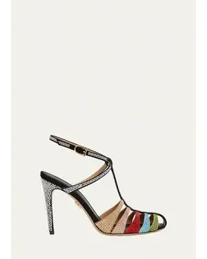 FERRAGAMO 95mm Lipa Rainbow Embellished Suede Pumps - Nero