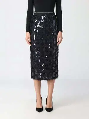 SEMICOUTURE Embellished Pencil Midi Skirt With Sequins And Fringes - Blue