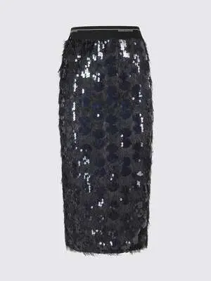SEMICOUTURE Embellished Pencil Midi Skirt With Sequins And Fringes - Blue