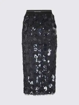 SEMICOUTURE Embellished Pencil Midi Skirt With Sequins And Fringes - Blue