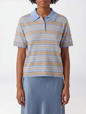 Guest In Residence Striped Knit Polo In Cotton And Cashmere - Blue