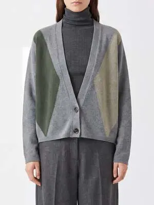 ALYSI Relaxed Fit Argyle Wool Blend Cardigan With V-neck