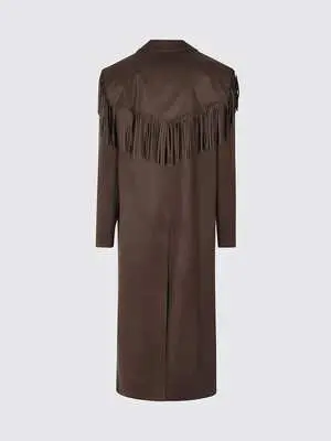 Federica Tosi Long Single-breasted Wool And Cashmere Coat With Fringes - Brown