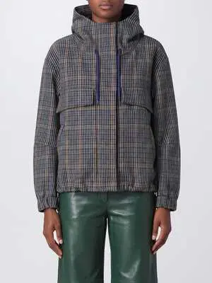 TELA Short Tartan Wool Blend Windbreaker Jacket With Hood