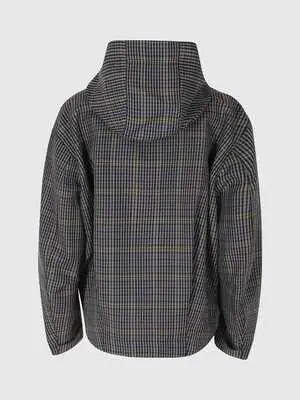 TELA Short Tartan Wool Blend Windbreaker Jacket With Hood