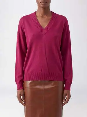 IRO PARIS V-neck Viscose Blend Jumper With Ribbed Trim - Raspberry