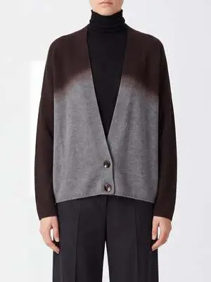 ALYSI Relaxed Fit Wool Blend Cardigan With Abstract Motif And V-neck - Grey