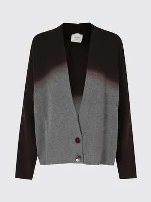 ALYSI Relaxed Fit Wool Blend Cardigan With Abstract Motif And V-neck