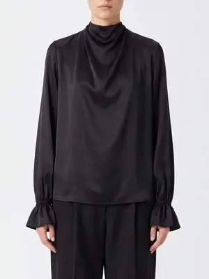 Raquel Diniz High-neck Long-sleeved Satin Blouse With V-neck - Black