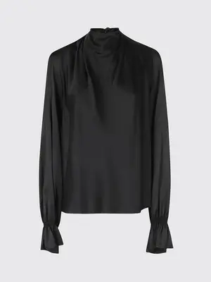 Raquel Diniz High-neck Long-sleeved Satin Blouse With V-neck - Black