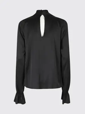 Raquel Diniz High-neck Long-sleeved Satin Blouse With V-neck - Black