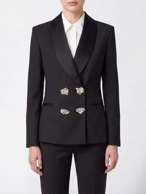RAQUEL DINIZ Double-breasted Wool Blazer With Satin Shawl Collar And Jewelled Buttons