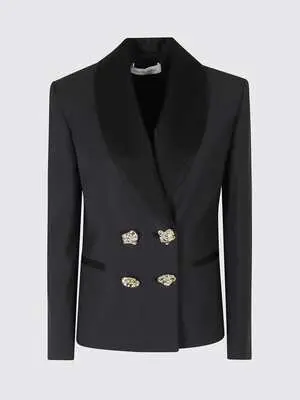 Raquel Diniz Double-breasted Wool Blazer With Satin Shawl Collar And Jewelled Buttons