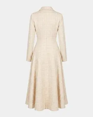 Mac Duggal Boucle Button-front Midi Dress - Ecru