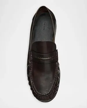 THE ROW Theo Leather Moccasin Loafers - Lacquer Brown