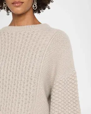 LISA YANG Clothilde Cashmere Mixed Knit Crewneck Sweater - Sand