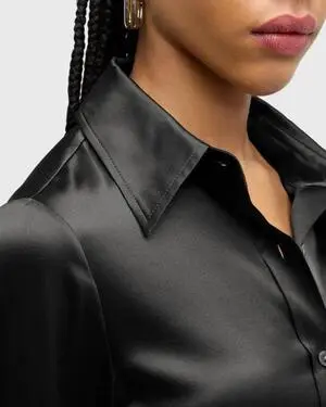 Ramy Brook Victoria Stretch Silk Button-front Top - Black