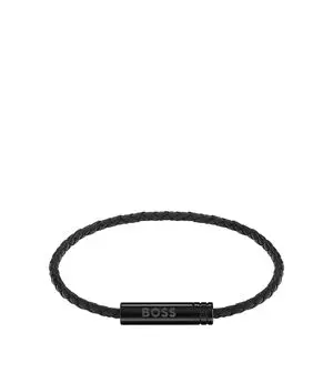 BOSS Braided Black Leather Cuff With Logo Plaque - Assorted Pre Pack