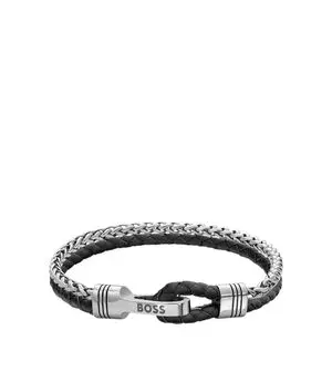 BOSS Braided Cuff In Black Leather And Stainless Steel - Assorted Pre Pack