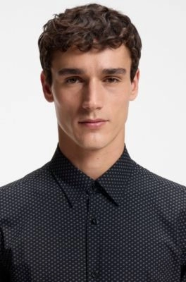 BOSS Printed Regular-fit Shirt In Performance-stretch Jersey - Dark Blue