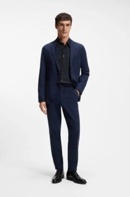 BOSS Printed Regular-fit Shirt In Performance-stretch Jersey - Dark Blue