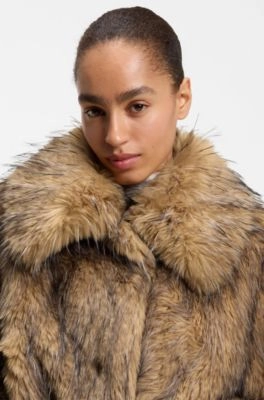BOSS Relaxed-fit Coat In Eye-catching Faux Fur - Brown