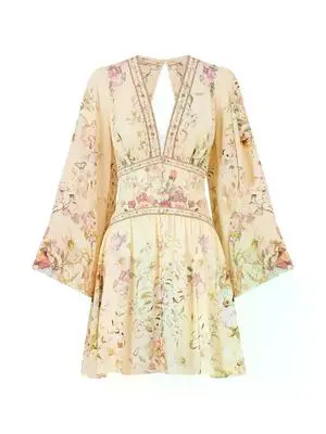 Camilla Adorned In Aranjuez Floral-print Mini Dress - Yellow
