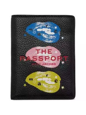 Marc Jacobs Graphic-print Pebbled-leather Passport Case - Black