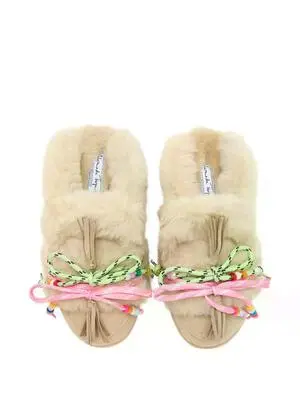 ALAMEDA TURQUESA Lola Beaded-tassel Shearling Mules - Neutrals