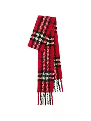 Burberry Narrow Check Alpaca Wool-blend Bouclé Scarf - Red
