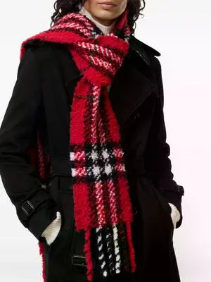 Burberry Narrow Check Alpaca Wool-blend Bouclé Scarf - Red