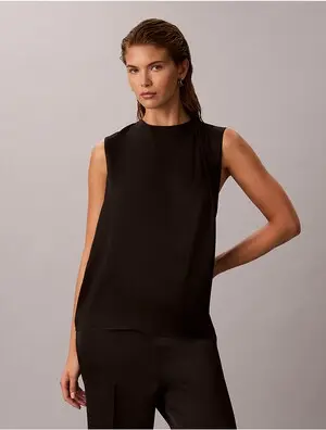 Calvin Klein Satin Pleat Neck Sleeveless Blouse Black