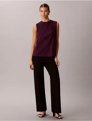 Calvin Klein Satin Pleat Neck Sleeveless Blouse - Deep Berry