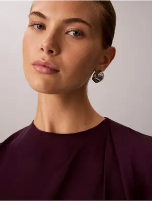 Calvin Klein Satin Pleat Neck Sleeveless Blouse - Deep Berry