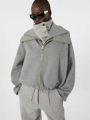 Max Mara Pure Wool Bomber Jacket With Removable Bib