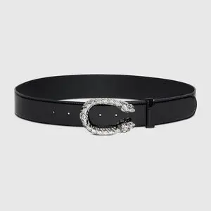 Gucci Wide Belt With Crystal Dionysus Buckle Leather - Black