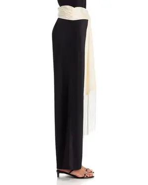 Aqua Satin Fringe Scarf Pants Exclusive