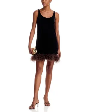 Aqua Velvet Feather Trim Mini Dress Exclusive