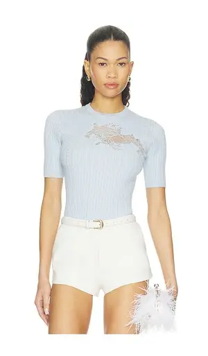 FLEUR DU MAL Lace Guipure Knit Bodysuit In Baby Blue - Raindrop