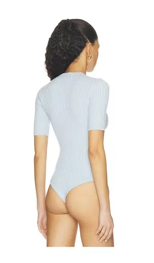 FLEUR DU MAL Lace Guipure Knit Bodysuit In Baby Blue
