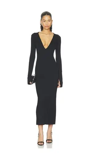 Eterne Soft Jersey Deep-v Midi Dress - Black