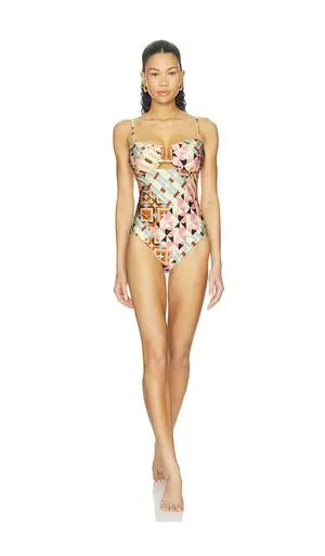 Zimmermann Fairlight Enamel Trim One Piece In Multi - Geo Patchwork