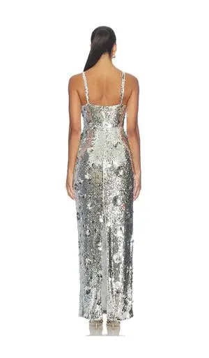 L'AGENCE Karma Sequin Maxi Dress In Metallic Silver