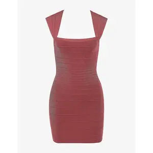 House Of Cb The 90's Cap-sleeve Woven Bandage Dress - Ruby