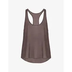 BECAUSE OF ALICE Sheer Scoop-neck Chiffon Tank Top - Carob