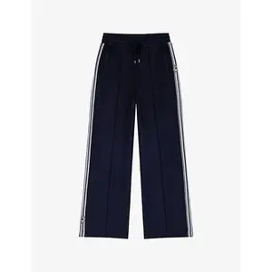 Maje Drawstring Side-stripe Stretch-jersey Trousers - Navy