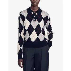 Sandro Argyle Polo-collar Wool And Cashmere Jumper